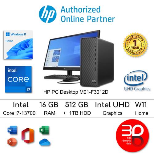 Promo HP PC Desktop M01-F3012D i7-13700 16GB 512GB SSD+ 1TB HDD Intel UHD W11H+OHS 21.5" 1Y ...