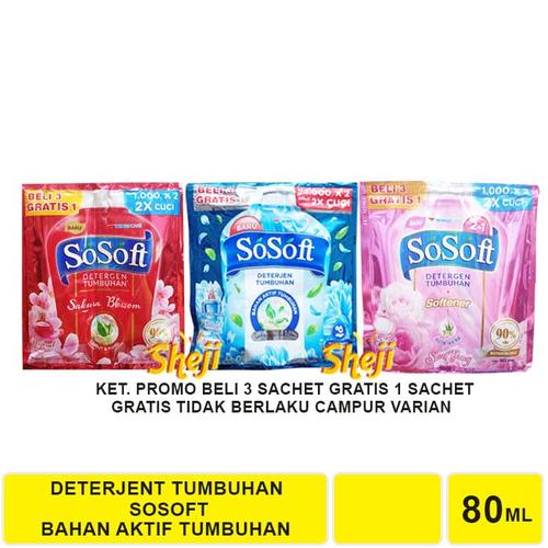 Jual 1 RENCENG ISI 4 SACHET SOSOFT DETERJENT TUMBUHAN SACHET 80ML - SSF ...