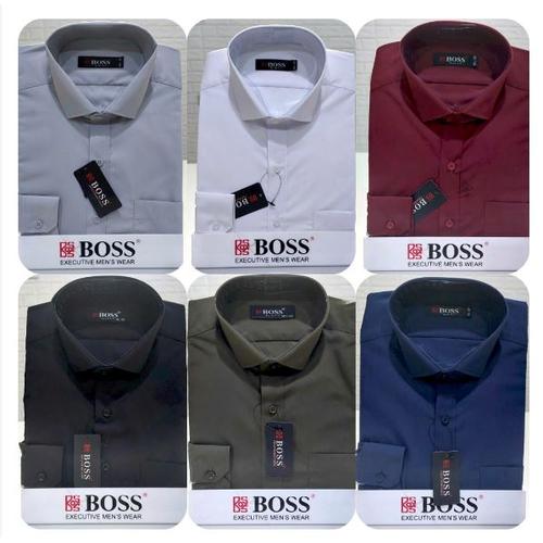 Jual Kemeja Polos Lengan Panjang Pria Slim Fit Boss / Baju Atasan Solid ...