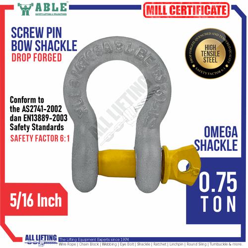 Jual Bow Shackle 0.75 Ton 5/16" Grade S/6 ABLE Forged Segel Omega Screw ...