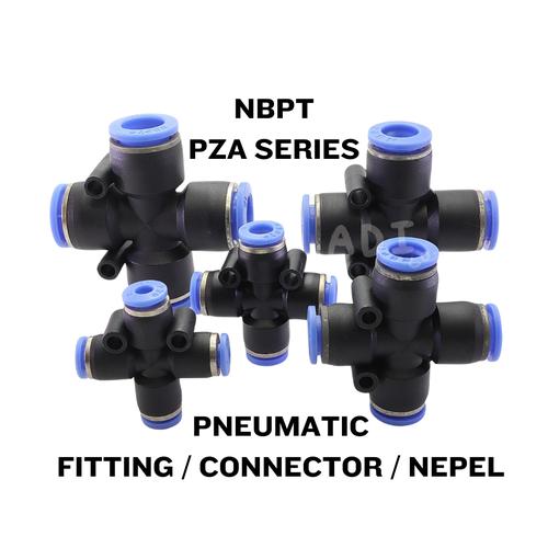 Jual NBPT PZA CONNECTOR FITTING NEPEL SLIP LOCK CROSS 4 ARAH PNEUMATIC ...