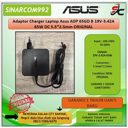 Jual Adaptor Charger Laptop Asus ADP 65GD B 19V-3.42A 65W DC 5.5*2.5mm ...