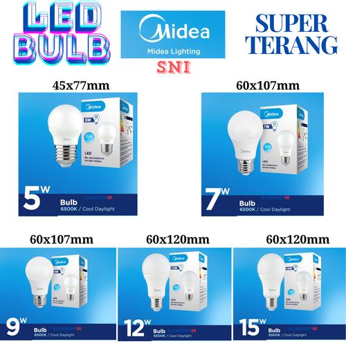 Jual Lampu Led Bulb Midea Putih 6500K Cool Day Light Fitting Bohlam E27 5W 7W 9W 12W 15W - 5 ...