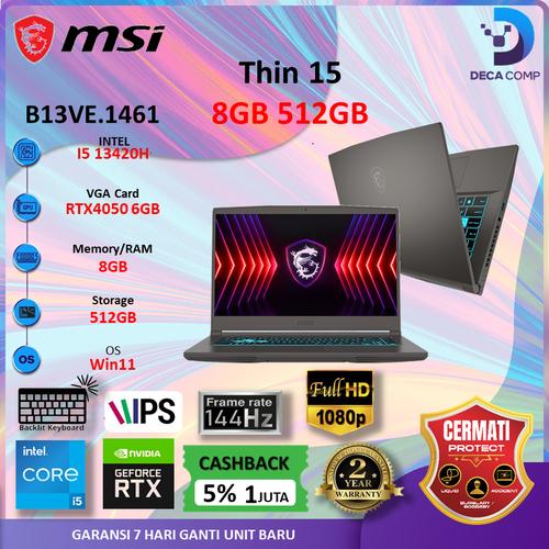 Promo MSI THIN 15 i5-13420H RTX4050 8GB 512GB W11 15.6FHD 144HZ BLIT 2Y GRY - EXTRA, 16GB Cicil ...