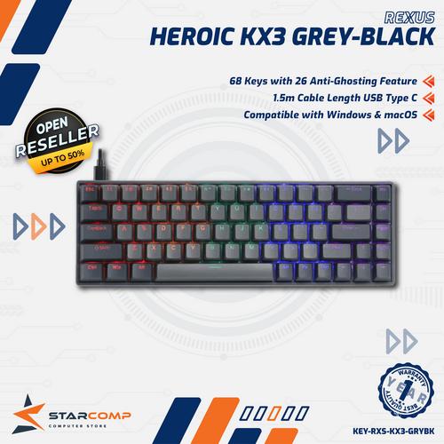Jual Rexus Keyboard Heroic KX3 Grey-Black Mechanical 68Key RGB Led ...