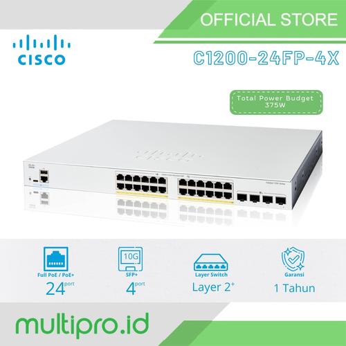 Promo Switch Managed Cisco C1200 24 Port Full PoE GE 24x1G PoE+ Gigabit ...