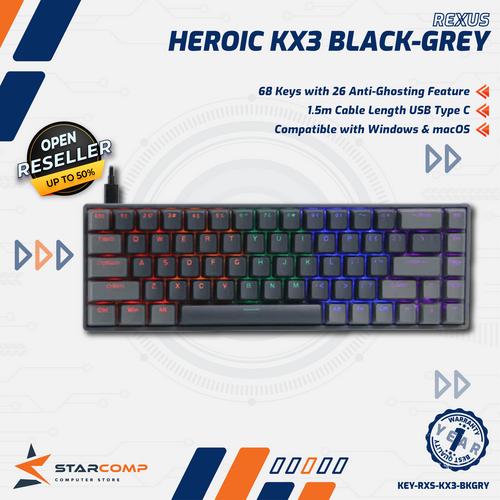 Jual Rexus Keyboard Heroic KX3 Black-Grey Mechanical 68Key RGB Led ...