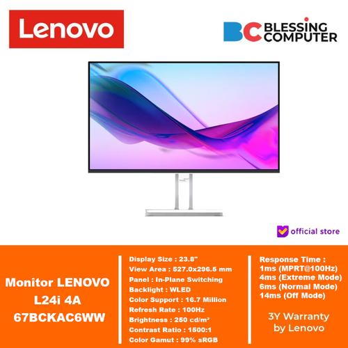 Promo Monitor LENOVO L24i 4A 23.8 WLED 100Hz 1ms 67BCKAC6WW Cicil 0% 3x ...