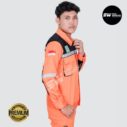 Promo Seragam Atasan Kerja Proyek Warna Oren Kombinasi Hitam Lengan ...