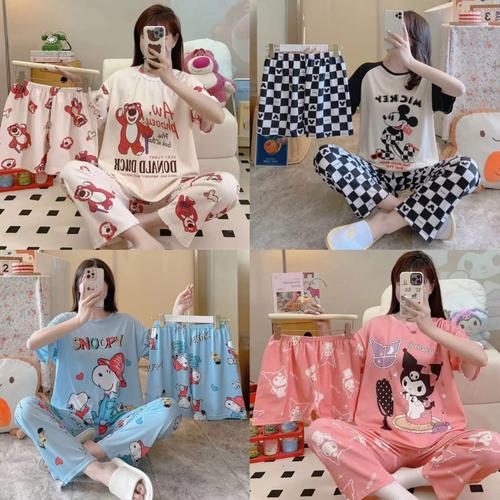 Jual BAJU TIDUR SETELAN 3 IN 1 WANITA PIYAMA IMPORT BAHAN KAOS SPANDEK ...