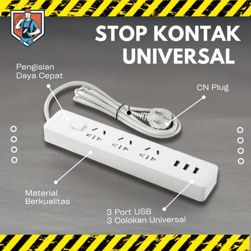 Jual Stop Kontak Universal USB Powerstrip 3 USB Port and 3 Electric ...