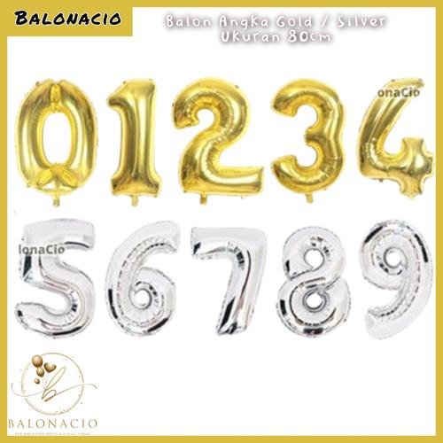 Jual BALON ANGKA 0-9 UKURAN 80CM GOLD / SILVER / ANGKA JUMBO GOLD ...