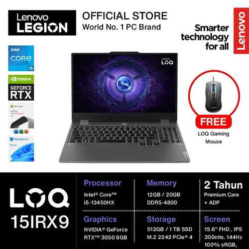 Promo LENOVO LOQ 15IRX9 I5 13450HX RTX3050 6GB/ 12GB 512GB W11+OHS - +AKSESORIS, 12GB/512GB ...