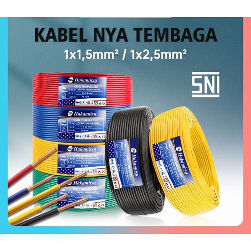 Jual kabel listrik tembaga tunggal SNI Hakamitsu NYA 1x1.5 panjang 50 kawat isi 1 x 1,5 - Merah ...