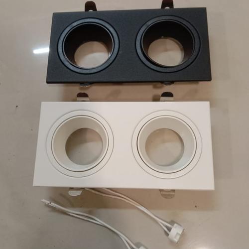 Jual kap lampu mr16 isi 2 hitam dan putih 2 gang double corong trimless housing spotlight ...