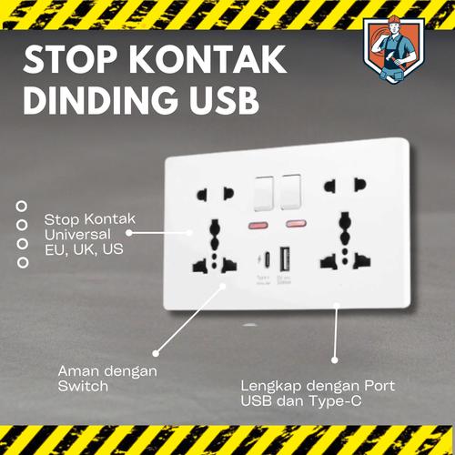 Promo Stop kontak Dinding Universal Tempel UK EU US 2 Port USB Type-C ...