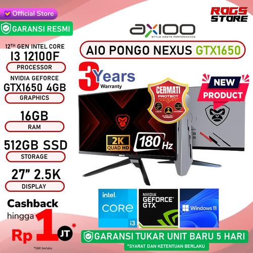 Promo PC AIO AXIOO PONGO NEXUS CORE i3-12100F 16GB 512GB SSD GTX1650 27"QHD IPS 100% sRGB 180Hz ...
