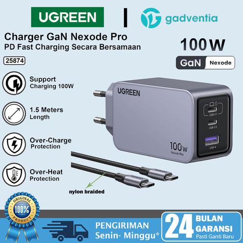 Promo UGREEN Adaptor Kepala Charger GaN 4 Port Output Fast Charging 100W - 90575 100W Cicil 0% ...