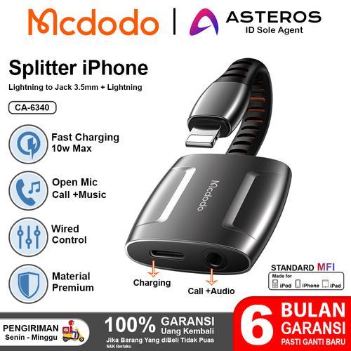 Jual MCDODO Splitter iPhone X 11 12 13 14 Lightning to Jack 3.5mm Open ...
