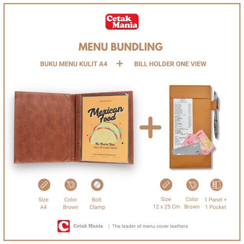 Jual Buku Menu Kulit Isi Plastik A4 & Bill Holder Satu Panel Cafe ...