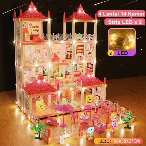 Jual Mainan edukasi anak rumah boneka / istana boneka lengkap lampu dan ...
