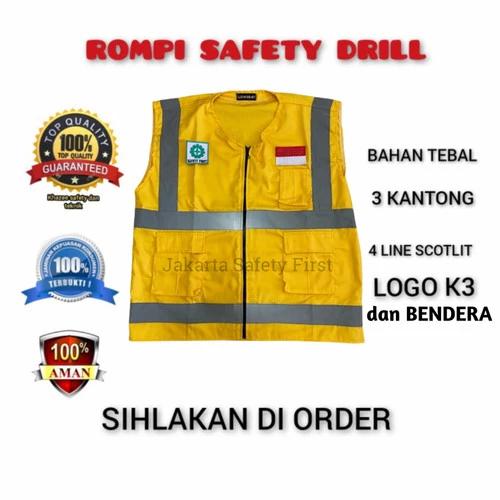 Jual Rompi Kerja / Rompi Proyek / Rompi Safety Drill Kuning + Logo K3 ...