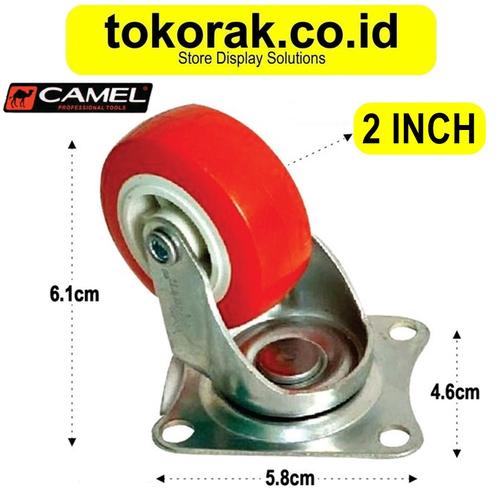 Jual RODA 2 INCH PLAT HIDUP PU MERAH CAMEL - RODA 2" ETALASE CASTER ...