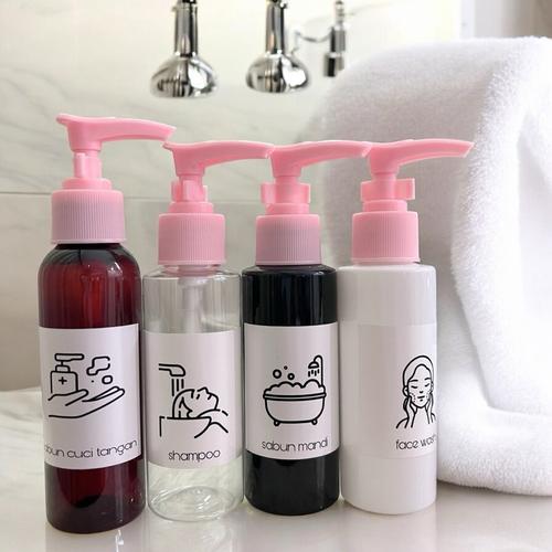 Jual botol 100ML TRAVEL SIZE STIKER GAMBAR KECIL TUTUP PUMP PINK ...