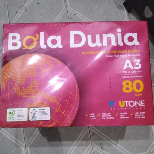 Jual kertas HVS A3 80gram merk bola dunia satuan rim murah - Jakarta ...