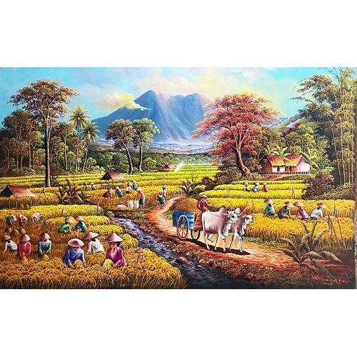 Promo Lukisan Panen Raya Padi dengan Gerobak Sapi Nuansa Realistis dan ...