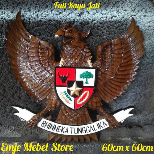 Jual lambang burung garuda jati hiasan ruang tamu ornamen kayu relief ...