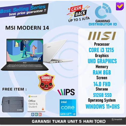Promo Laptop Msi Modern 14 I3 1215 8GB 512GB W11+OHS 14.0FHD BLIT IPS Cicil 0% 3x - Jakarta ...