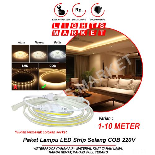 Jual Paket 1-10 M Lampu LED Strip COB 220V Outdoor Indoor Plafon Dotless - Putih, 1 Meter - Kota ...