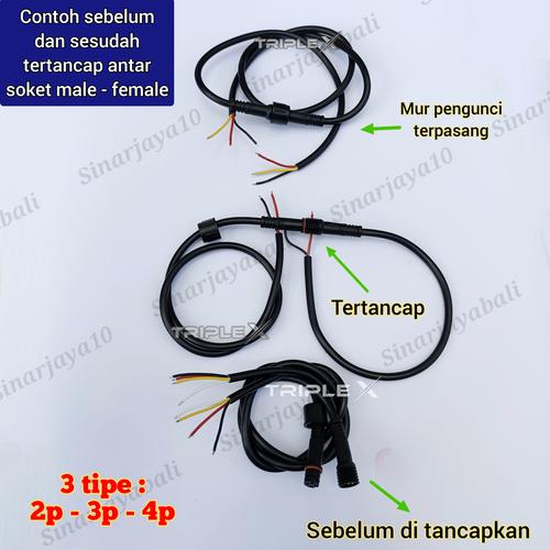Jual konektor 2p 3p 4p waterproof soket bulat sambungan kabel lampu ...