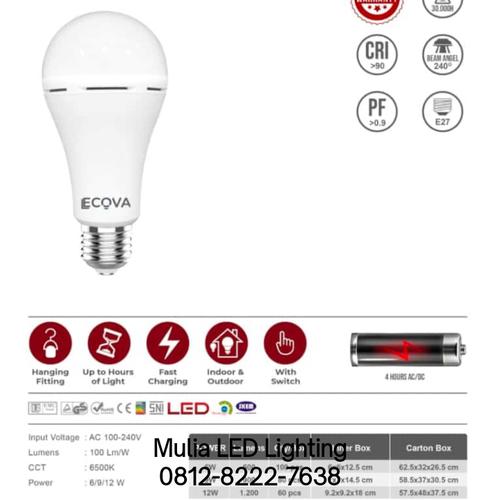 Jual Ecova Lampu LED Bulb bohlam light Emergency 12 Watt 12Watt ...