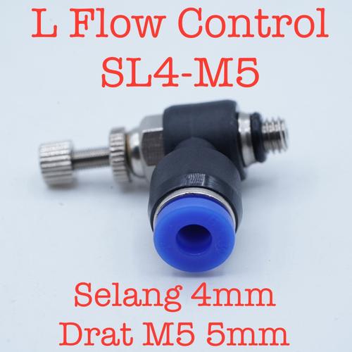 Jual SL4-M5 Elbow Fitting L Flow Control Speed Controller Valve Selang ...