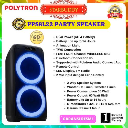 Jual SPEAKER POLYTRON PARTY PPS 8L22, 8L22 BLUETOOTH KARAOKE PORTABLE ...
