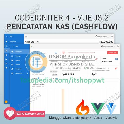 Jual Source Code Aplikasi Web Pencatatan Kas Cashflow Menggunakan Codeigniter 4 MySQL Vuejs ...