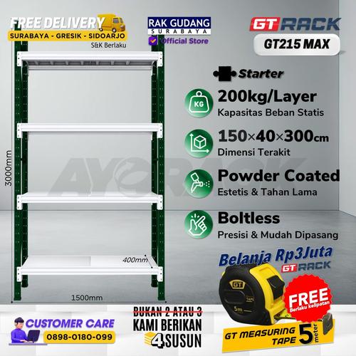 Promo RAK GUDANG BESI GT RACK GT215 MAX 3 METER 4 SUSUN LEBAR 40CM P 1. ...