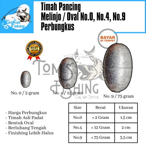 Jual Timah Pemberat Pancing Melinjo / Oval Perbungkus 50 Gram (No.0, 4 ...