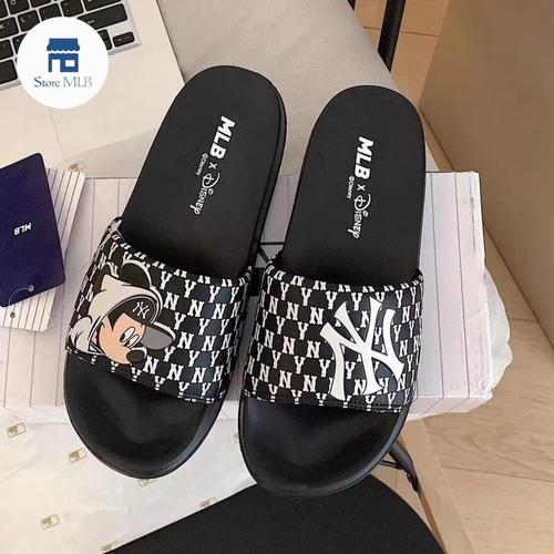 Promo Sandal Slide MLB x Disney NY Yankees & LA Dodgers Black White ...