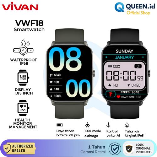 Jual VIVAN VWF18 AI Smartwatch 1.85" Display SpO2 Smart Notification Bluetooth Call IP68 - DARK ...