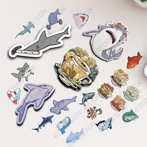 Promo High Quality Funny Cute Shark Fish Sticker Stiker Ikan Hiu Kartun ...