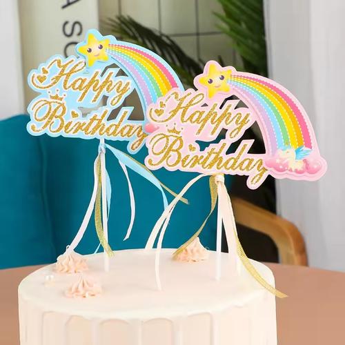 Jual Topper Kue Kertas Happy Birthday Pelangi Awan Bintang Warna Cake Topper Decoration ...