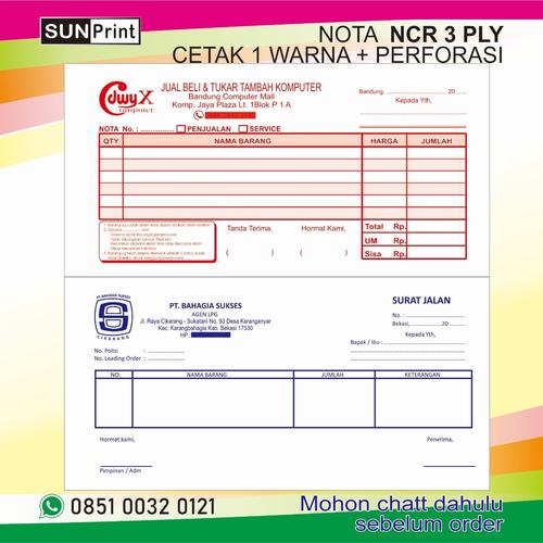 Jual PAHE Cetak NOTA / FAKTUR NCR 3 ply Custom. Cetak 1 warna. Bonus ...