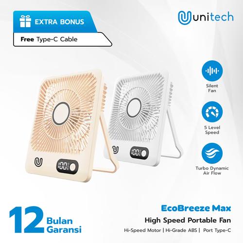 Promo Kipas Angin Desktop Mini Portable 5 Speed Unitech EcoBreeze Max Kipas LED Rechargeable ...