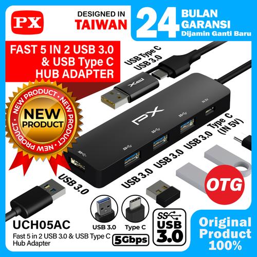 Promo USB Type C Hub Converter USB 3.0 OTG Type C 5 in 2 PX UCH05AC ...