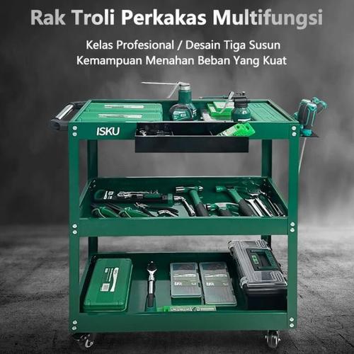 Jual ! RAK TROLI BENGKEL ISKU 3 SUSUN PERKAKAS TROLLEY BESI MULTIFUNGSI ...