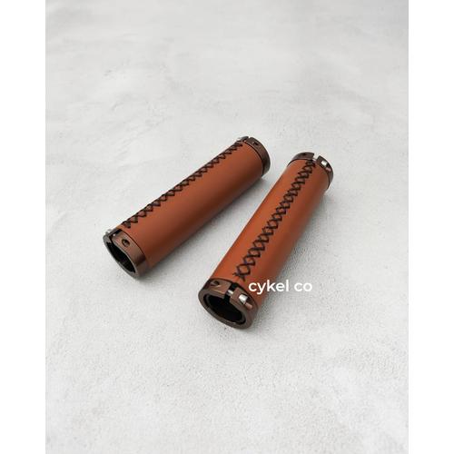 Jual vintage bike handgrip alloy pu leather handlebar grips comfortable ...