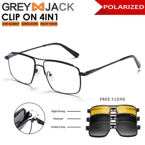Promo Grey Jack Kacamata Clip On AntiRAdiasi Free 3 Lensa Polarized Bentuk Aviator Kotak Pria ...
